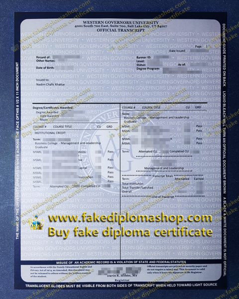 Obtain fake Western Governors University transcript quickly